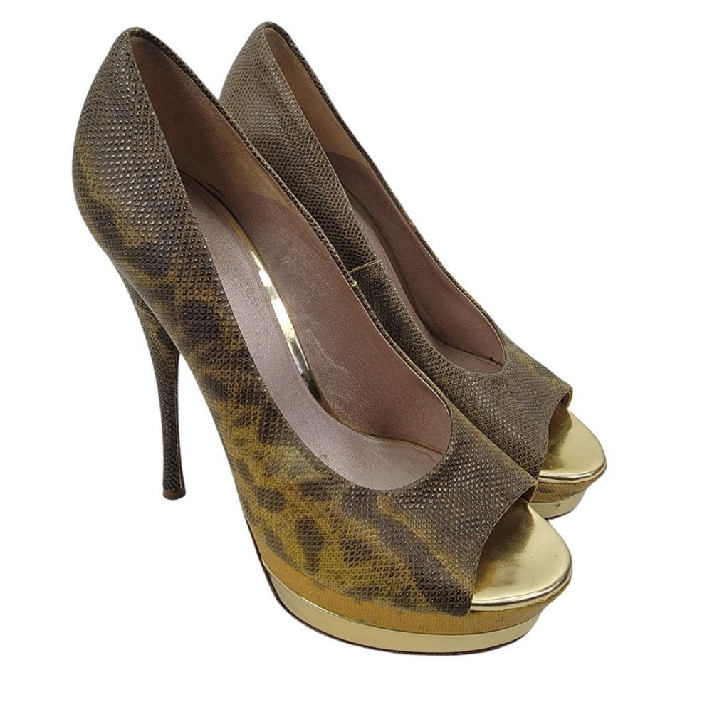 Versace Green & Gold Python Embossed Leather Heels - … - Gem
